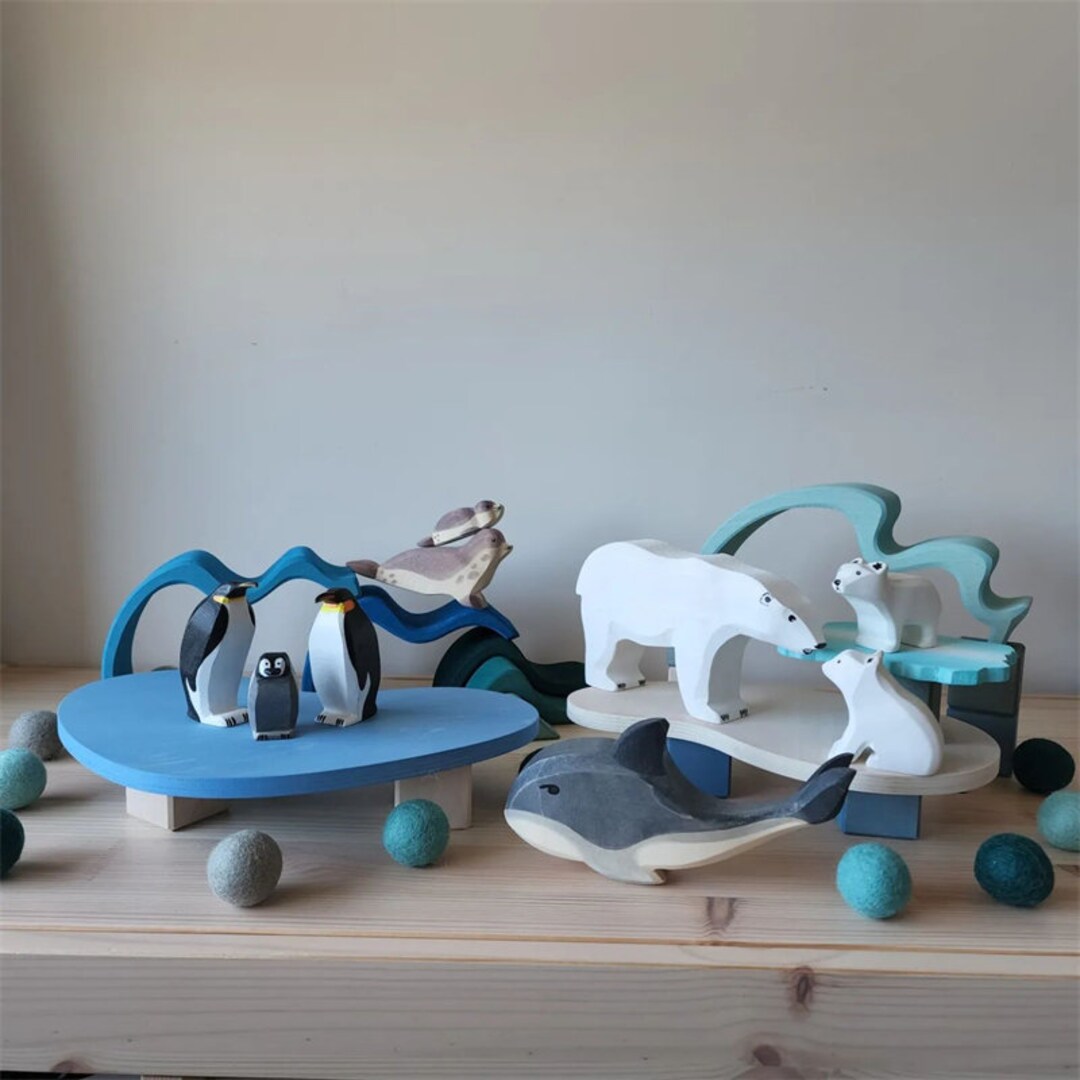 Wooden Antarctic Polar Animals Set / Waldorf Handmade Wooden Animal ...