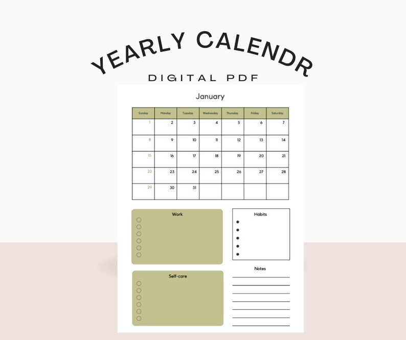 Printable Calendar Landscape Minimalist Monthly Calendar - Etsy