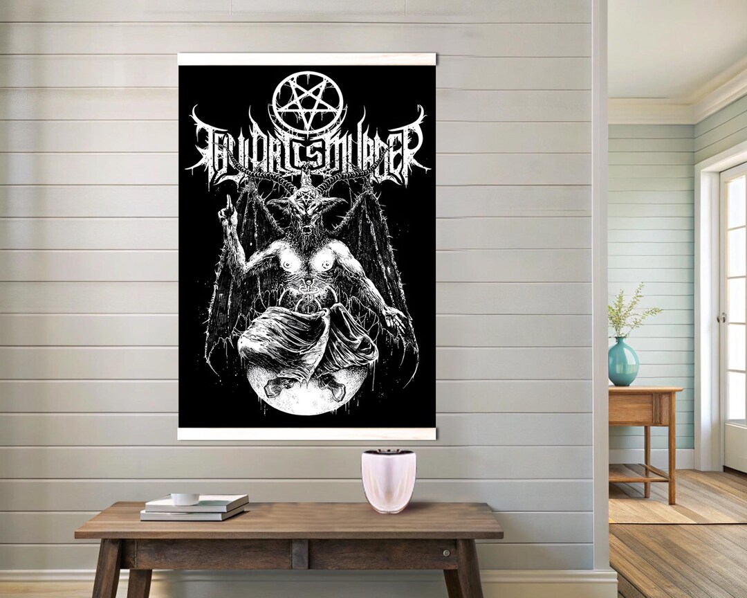 Satanic Tapestry,oversized Black Wall Art,demon Large Wall Hanging ...