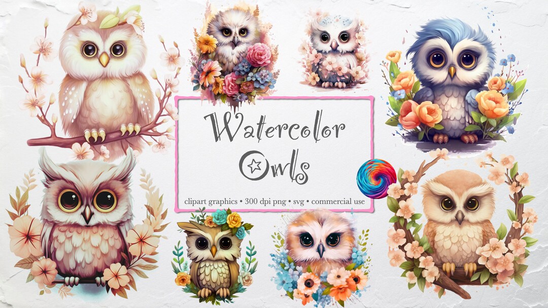 Adorable Owl Clipart: Watercolor Owls, Transparent Pngs for Nursery ...