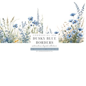 Dusty Blue Floral Clipart, Light Blue Borders Clip Art, 10 Transparent ...