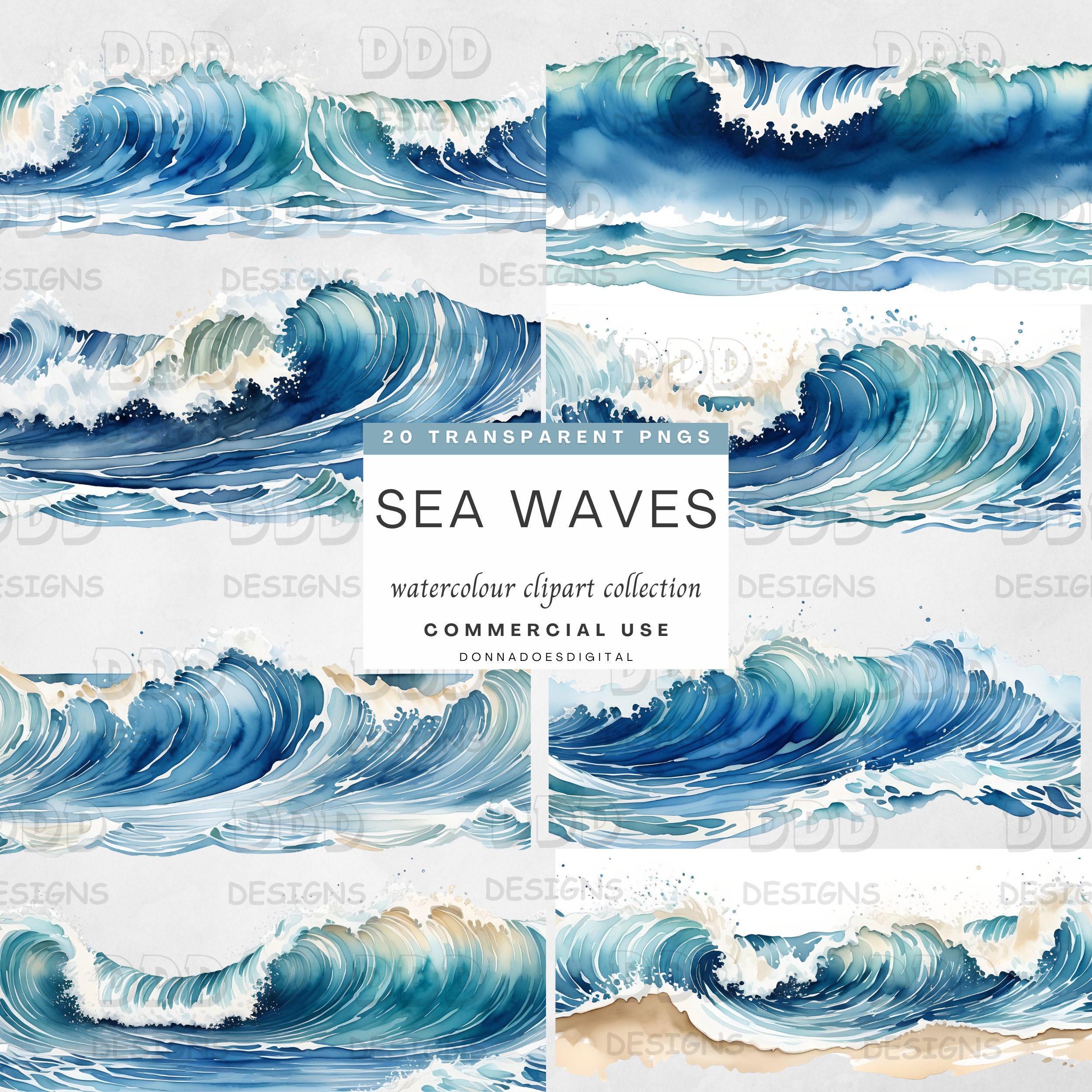Watercolour Wave, Wave Border, Wave Borders Clipart, Hand Painted ...
