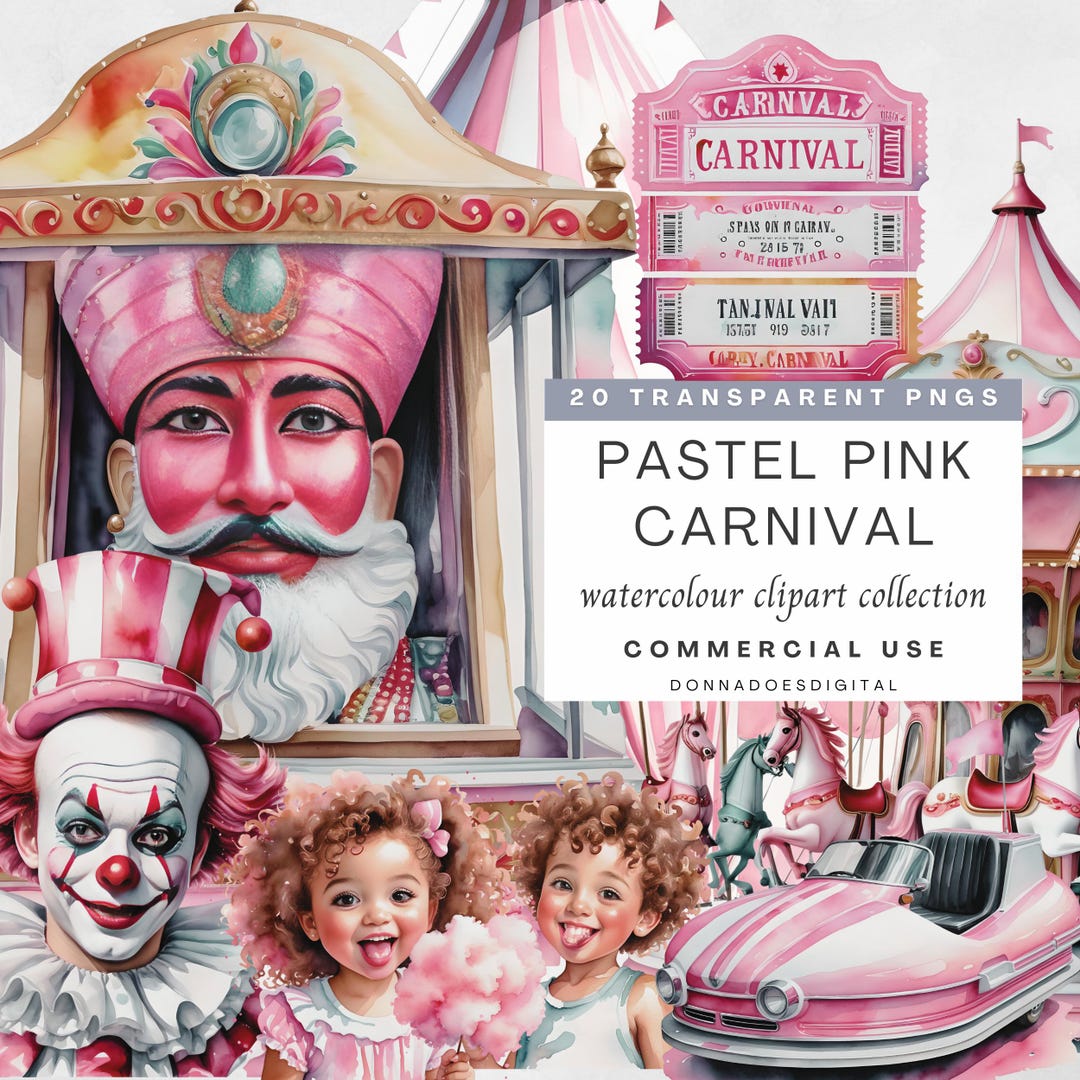 Pastel Carnival Watercolour Clipart, 20 COMMERCIAL USE PNG'S, Cute ...