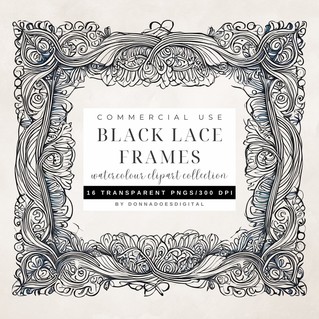 Black Lace Frames, Vintage Clipart, Lace Borders, Fine Lines, Shabby ...