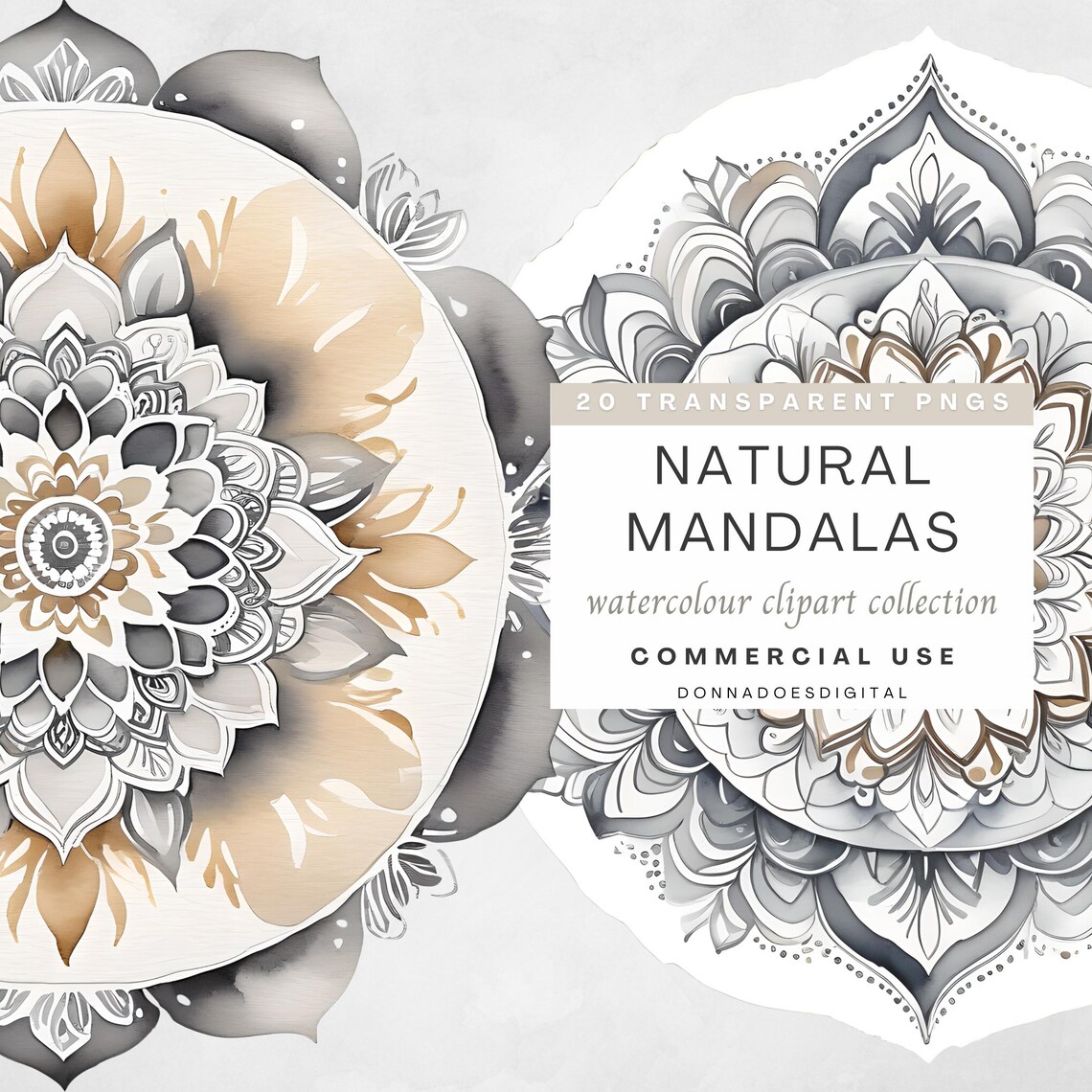 Natural Mandalas Watercolour Clipart, 20 COMMERCIAL USE PNG'S, Mandala ...