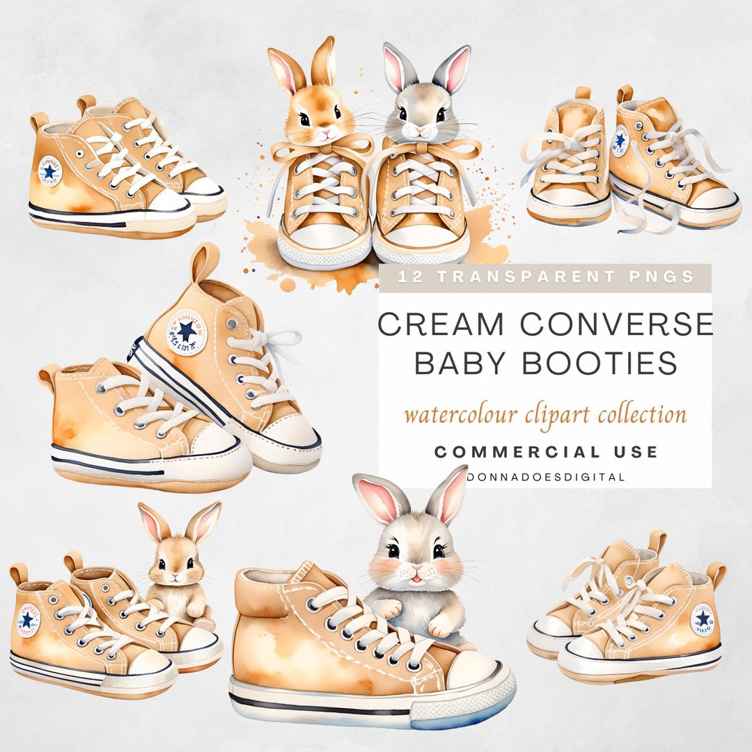 Cream Converse Baby Booties, Watercolour Clipart, 12 COMMERCIAL USE PNG ...