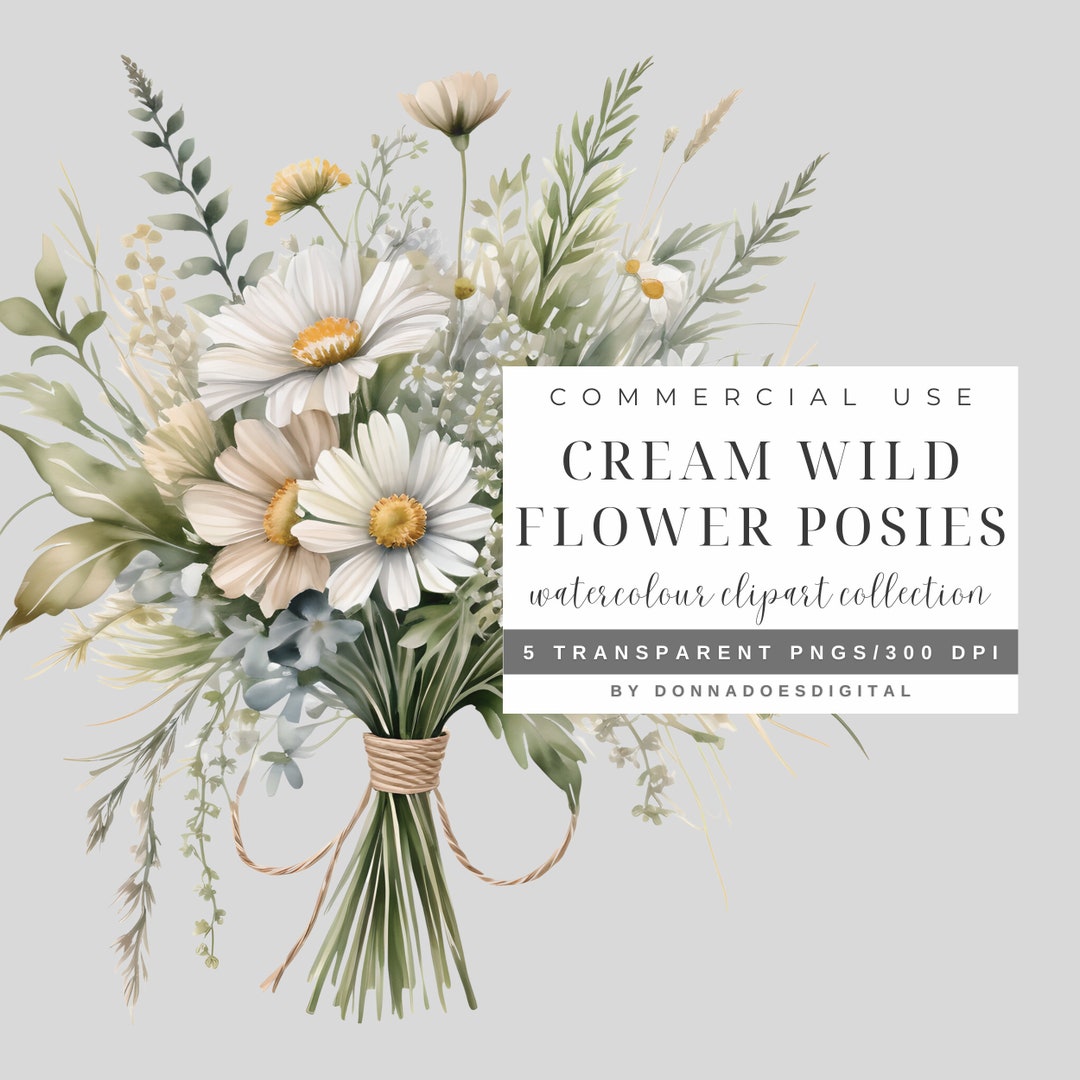 Cream Wild Flower Posies, Floral Clipart, Wild Flower Clip Art, 5 ...