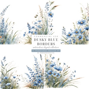 Dusty Blue Floral Clipart, Light Blue Borders Clip Art, 10 Transparent ...