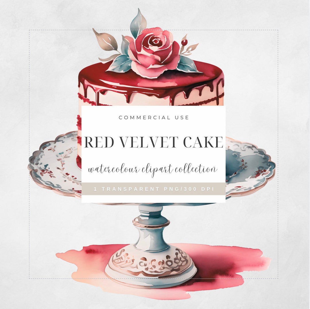 Luxury Red Velvet Cake in Watercolour, COMMERCIAL USE, 1 X High Quality ...