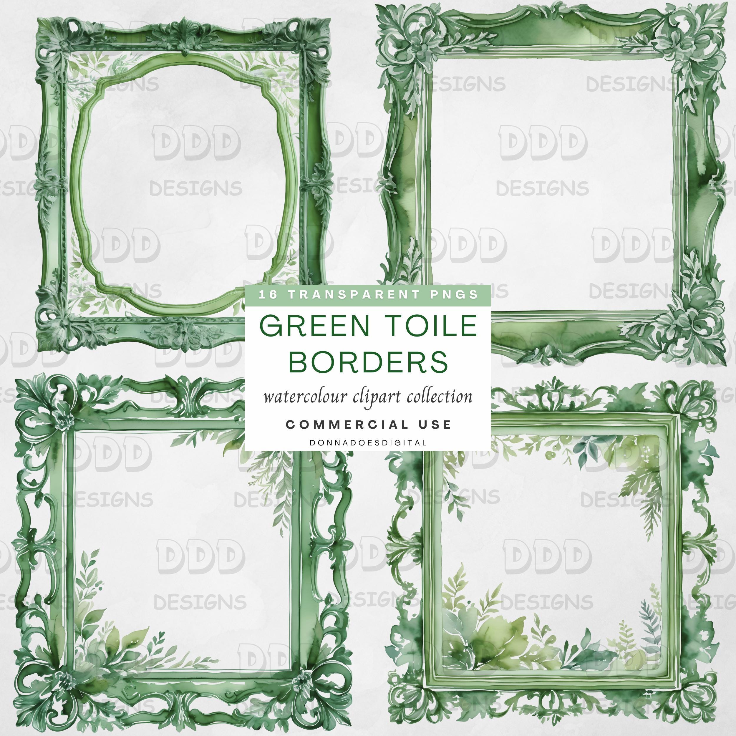 Green Toile Clipart, Watercolour Chinoiserie Frames, 16 High Quality ...