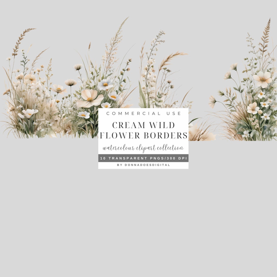 Cream Wild Flower Borders, Floral Clipart, Wild Flower Clip Art, 10 ...