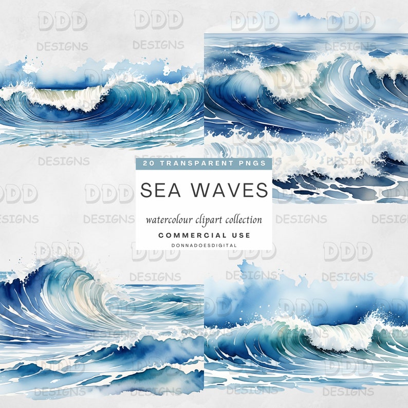 Watercolour Wave, Wave Border, Wave Borders Clipart, Hand Painted ...