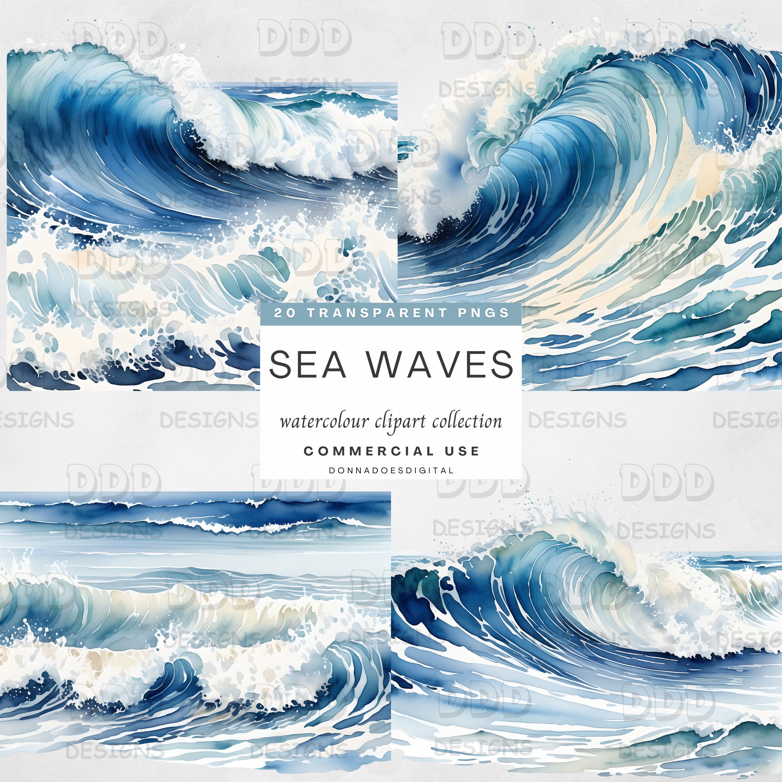 Watercolour Wave, Wave Border, Wave Borders Clipart, Hand Painted ...