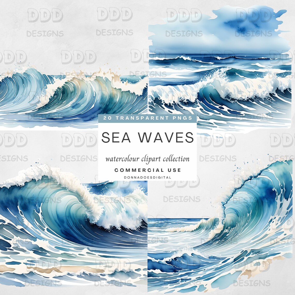 Watercolour Wave, Wave Border, Wave Borders Clipart, Hand Painted ...