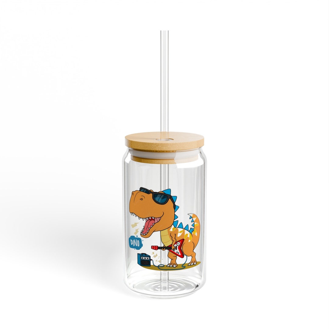 Sipper Glass, 16oz Cool Dinosaur Rex Playing Guitar Design - Etsy