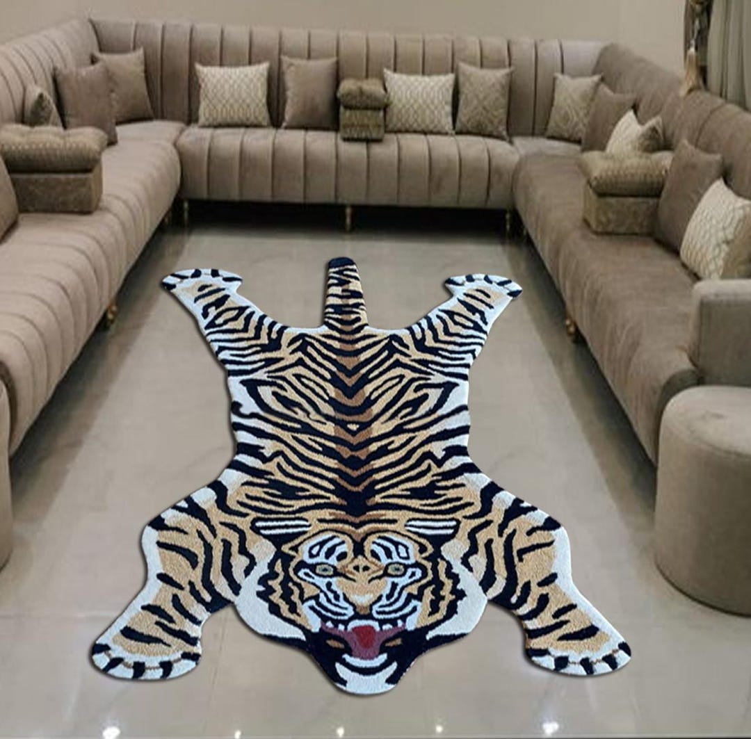 Small Decorative Faux Tiger Skin Area Rug Handmade Tufted for Living ...