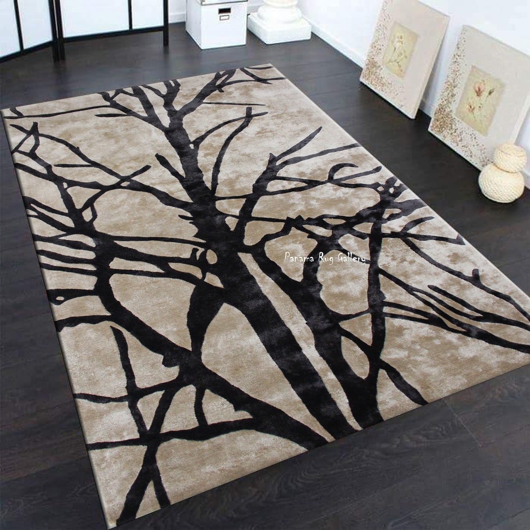 Hand-tufted Wool Area Rug: Beige and Black Tree Branch Design - Etsy