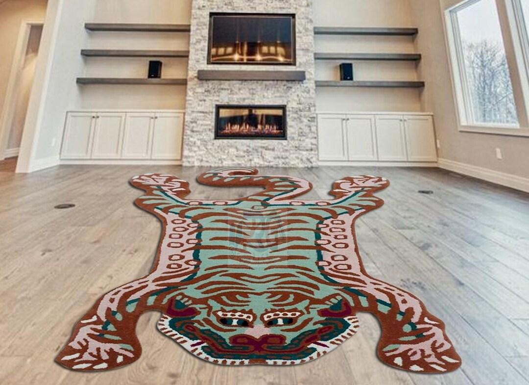 Tibetan Tiger Area Rug Tufted High Pile Washable Carpet With Non Slip ...