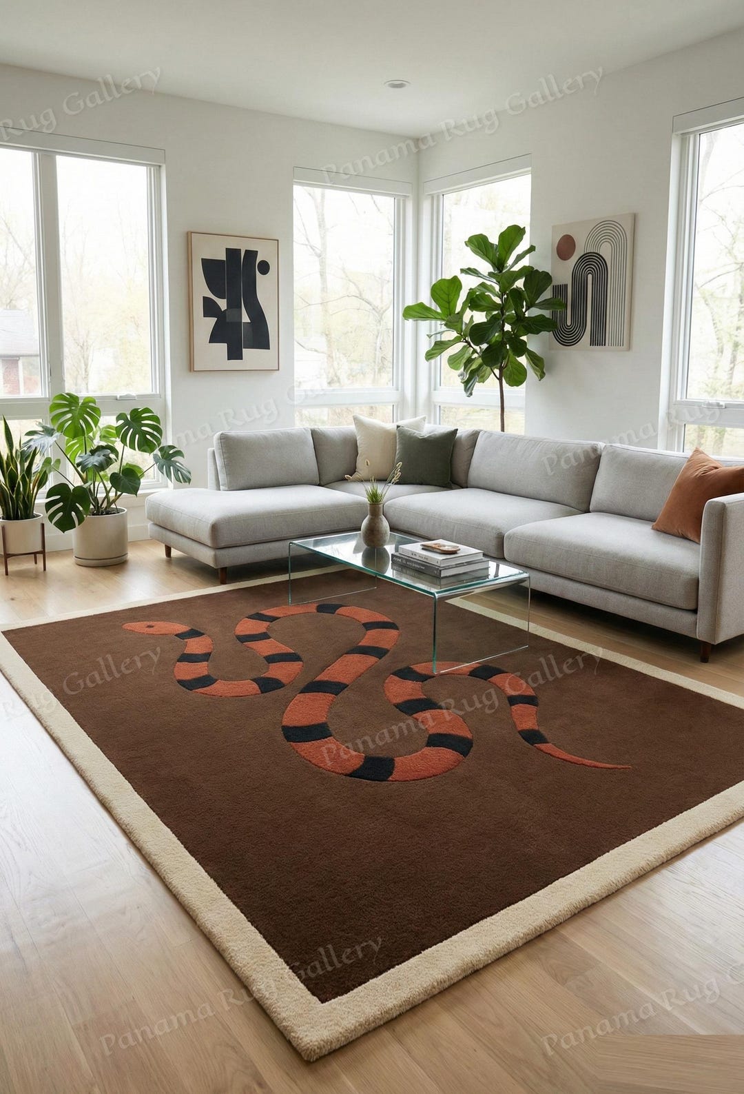 Snake Area Rug, Hand Tufted Statement Rug, Modern Animal Motif Carpet ...