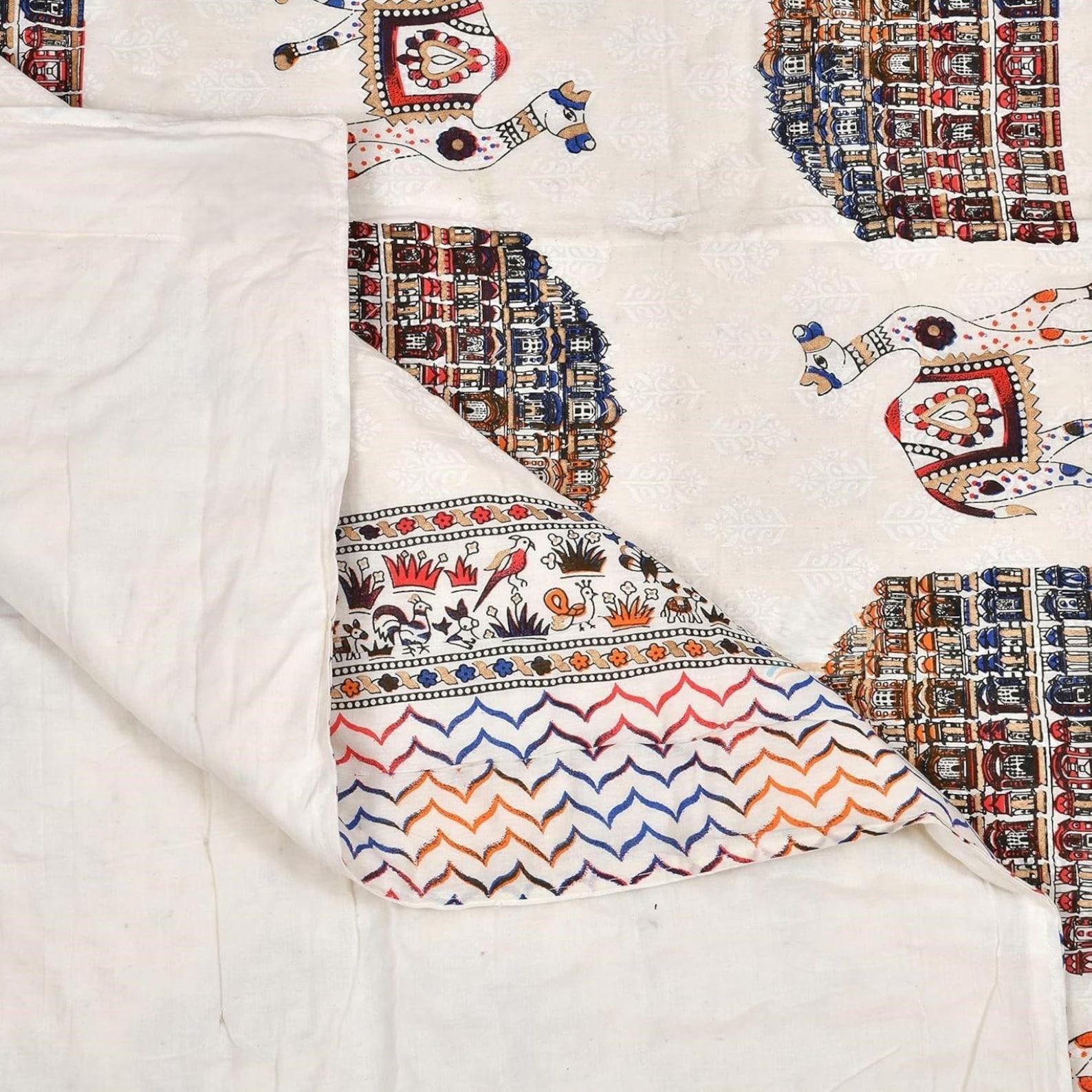 Hand Block Printed Cotton Quilt – Rajasthani Camel & Hawa Mahal Design ...