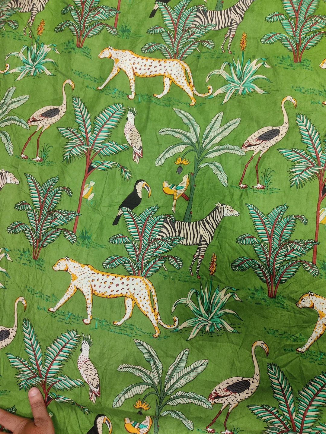 Jungle Print Organic Cotton Fabric, Hand Block Print, Sewing Material ...