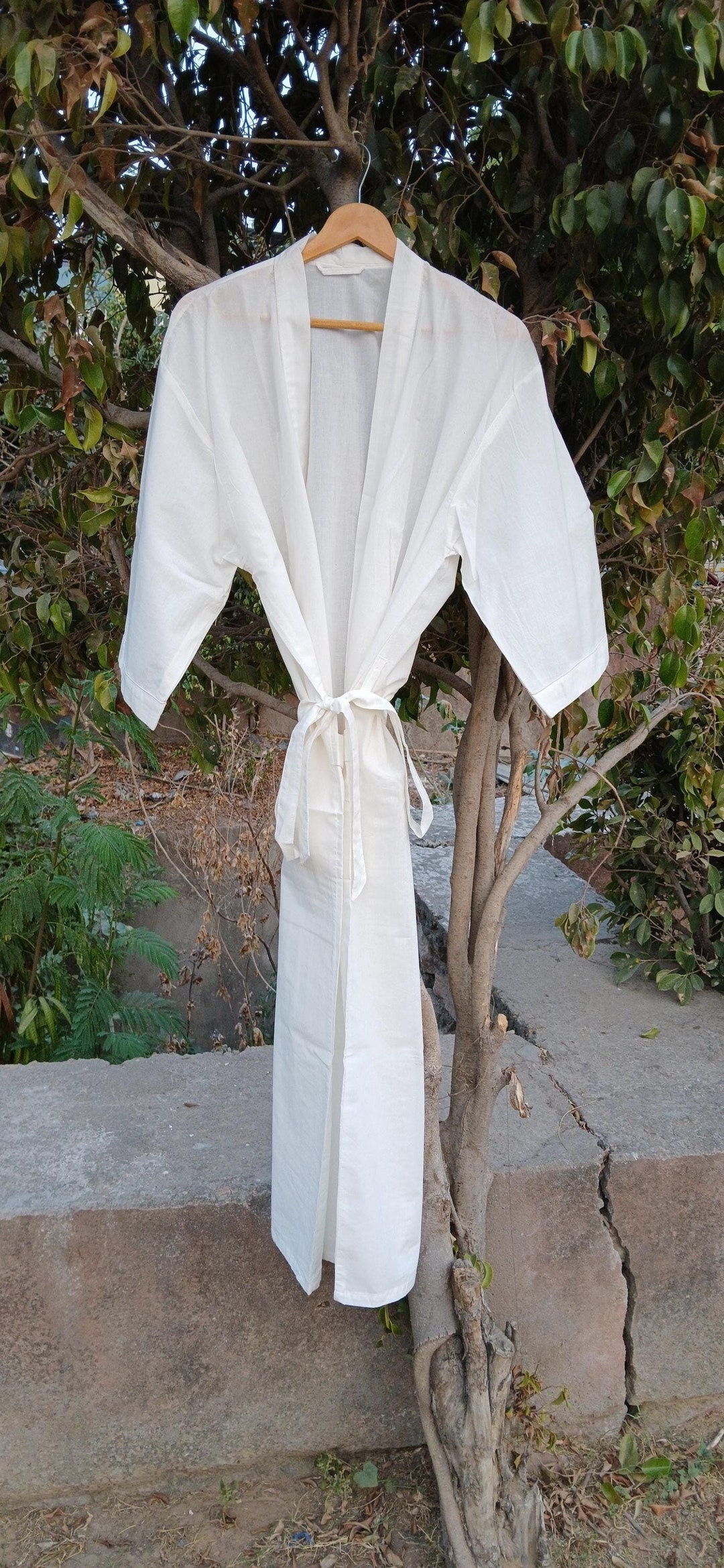 Solid Long White Kimono 100% Cotton Kimono Robes, Weeding Gift ...