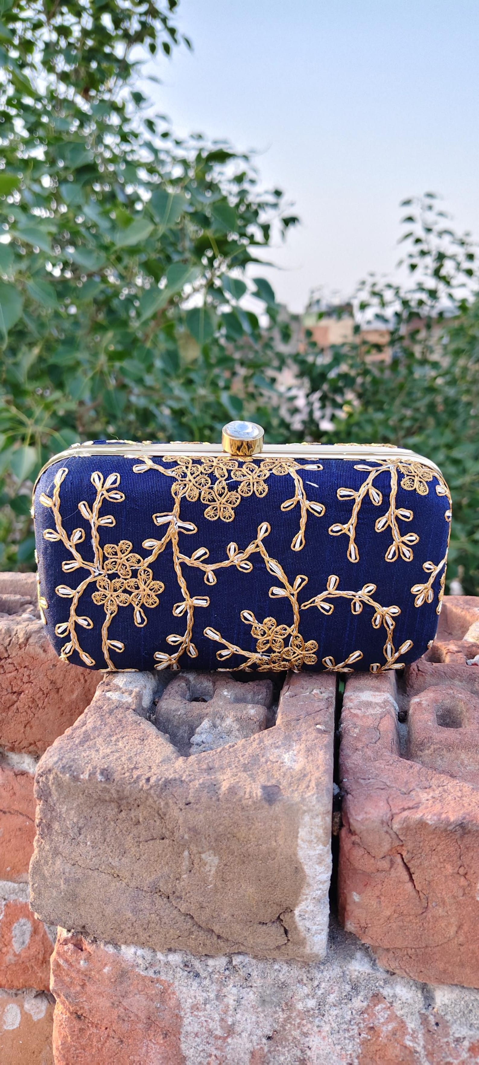 Navy Blue Embroidery Designer Evening Party Clutch, Clutch Bag for ...