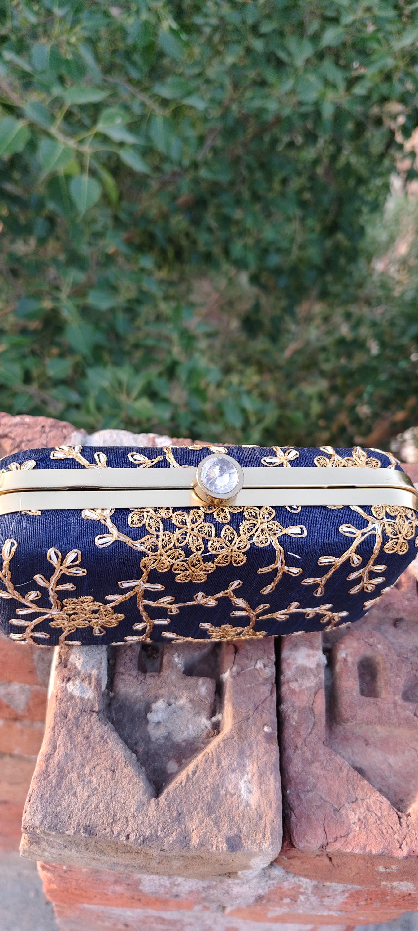 Navy Blue Embroidery Designer Evening Party Clutch, Clutch Bag for ...