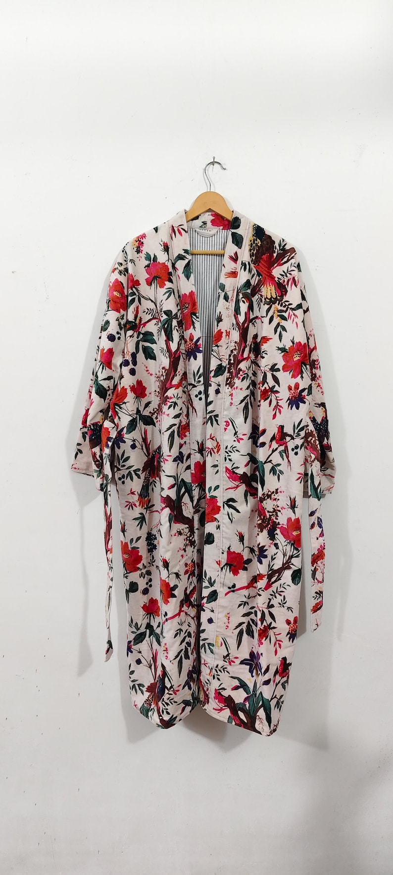 Velvet Kimono Robe, Tiger Print Loungewear, Bohemian Duster, Cotton ...