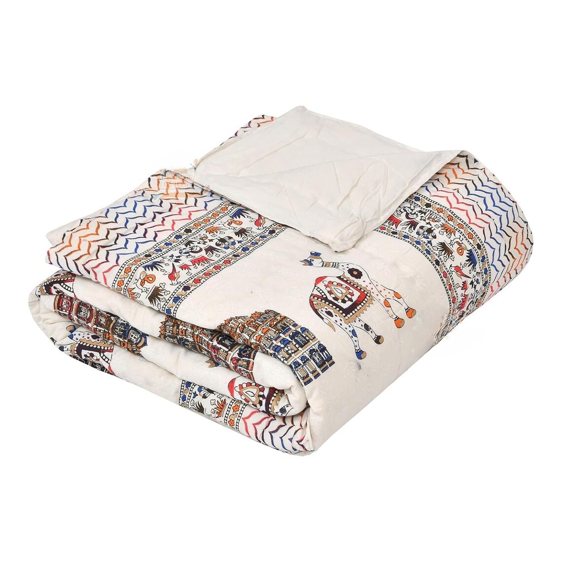 Hand Block Printed Cotton Quilt – Rajasthani Camel & Hawa Mahal Design ...
