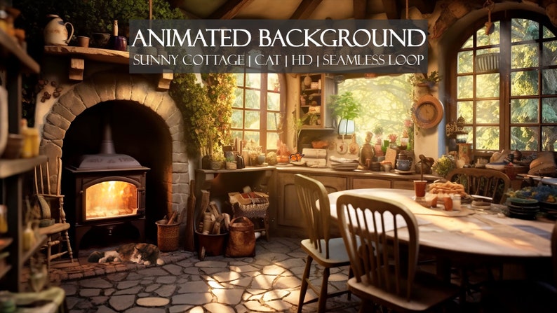 The Cat and Cottage ANIMATED BACKGROUND Cottagecore Backdrop, Perfect ...