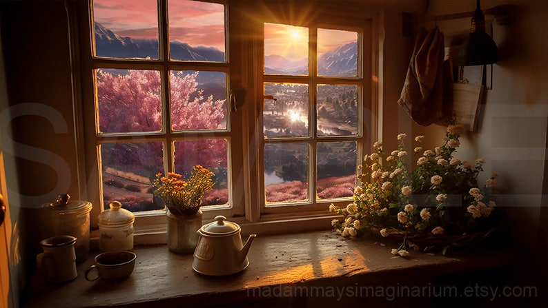View From the Cottage ANIMATED BACKGROUND | Cottagecore Spring Sunset ...