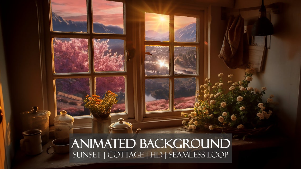 Cozy Cottage Sunset ANIMATED BACKGROUND Zoom, Twitch Stream, Vtuber ...