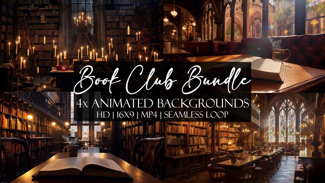 Book Club Bundle ANIMATED BACKGROUND Literary Themed HD Virtual ...