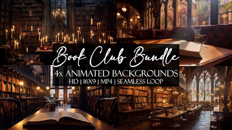 Book Club Bundle ANIMATED BACKGROUND | Literary Themed HD Virtual ...
