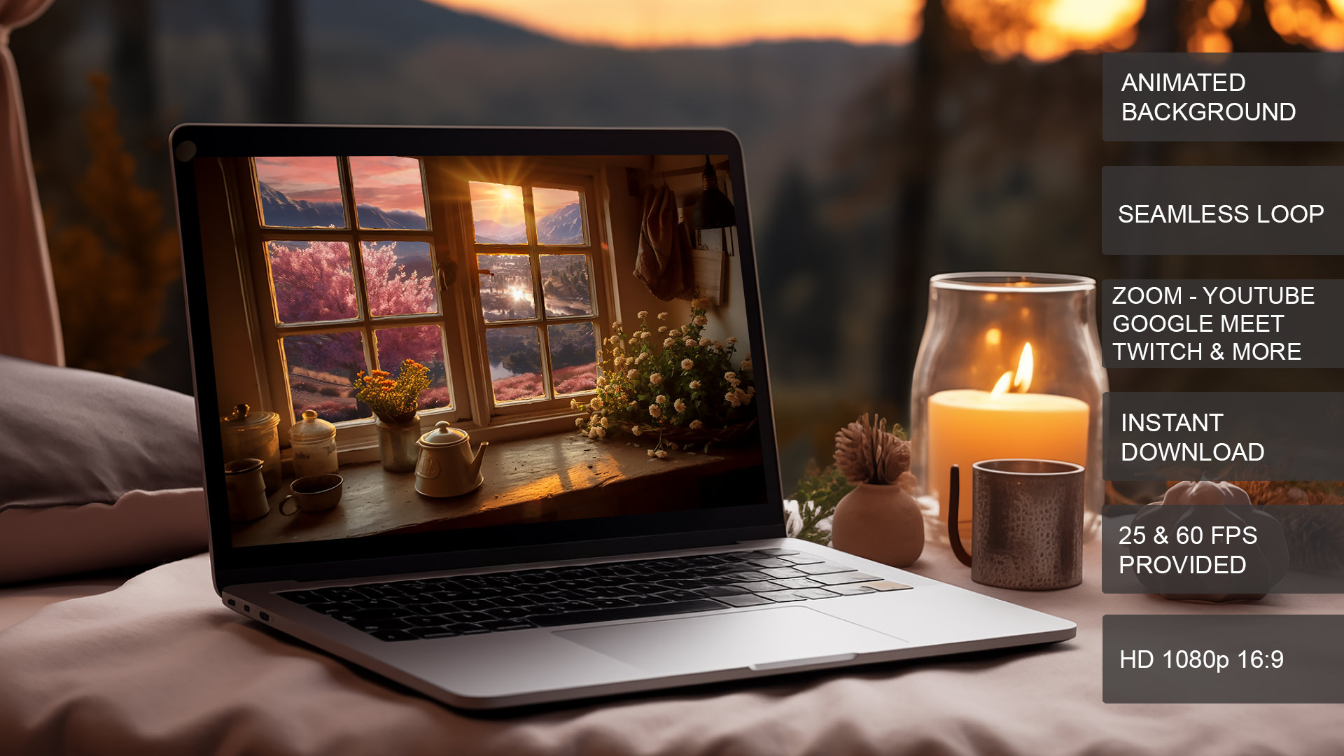 View From the Cottage ANIMATED BACKGROUND | Cottagecore Spring Sunset ...