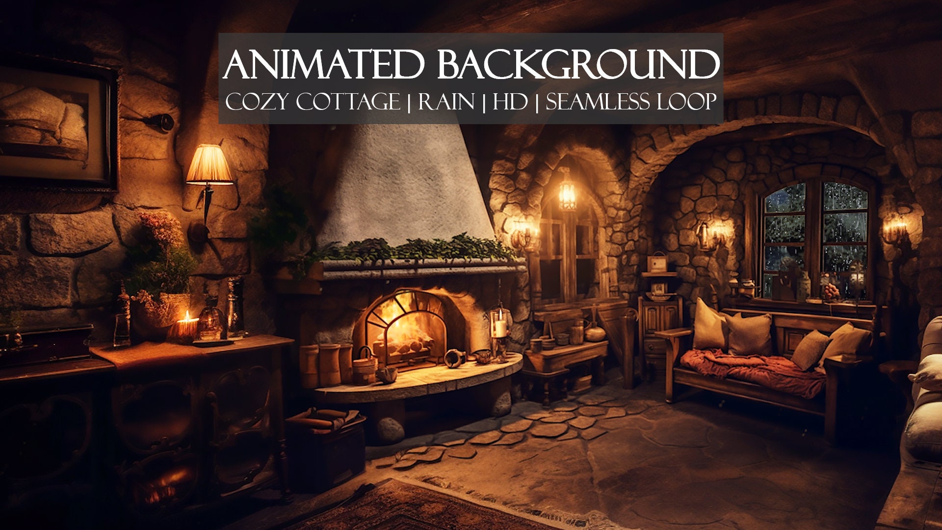 Cozy Cottage on a Rainy Night ANIMATED BACKGROUND Cottagecore Backdrop ...