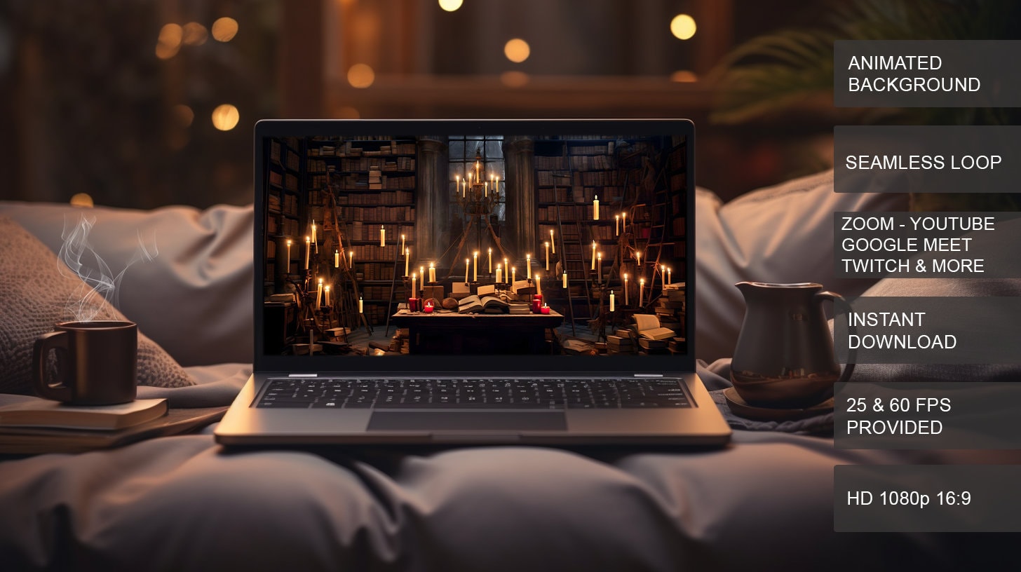 Enchanted Library ANIMATED BACKGROUND | Cozy Book Backdrop for Zoom ...
