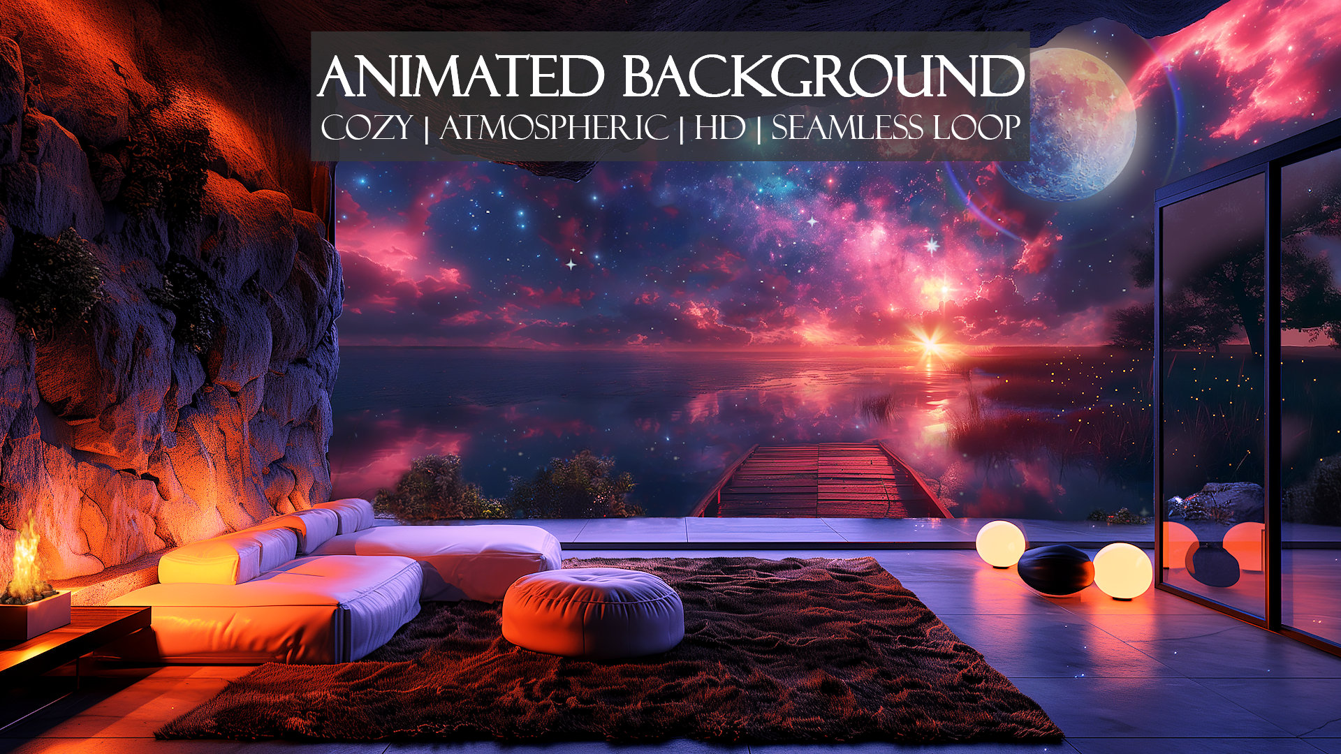 Cozy Starlit Cave ANIMATED BACKGROUND Enchanting Lofi Room Backdrop ...