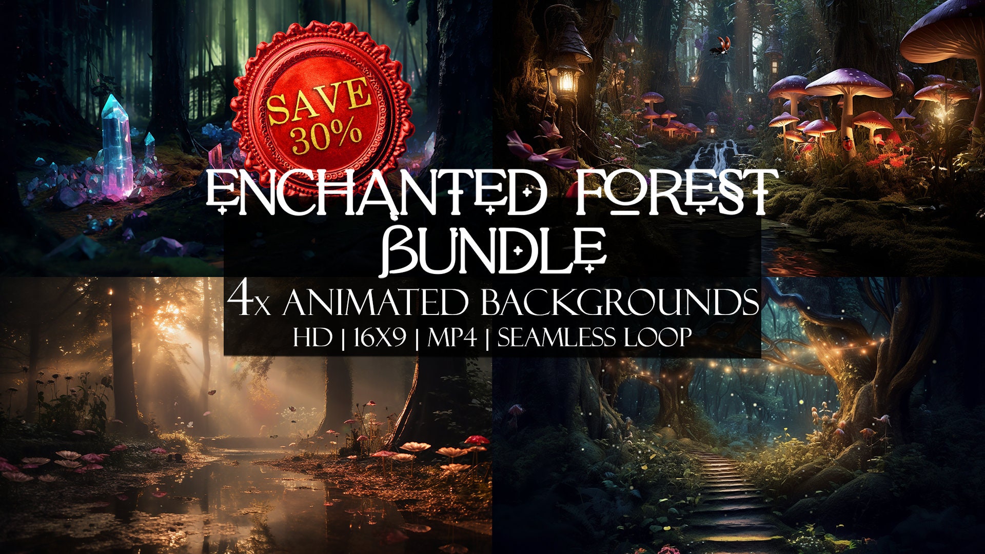 Enchanted Forest Bundle ANIMATED BACKGROUND Ethereal Fantasy HD Virtual Backdrops in Seamless ...
