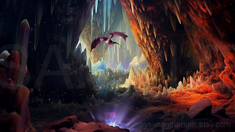 Mythical Retro Dragon Cave ANIMATED BACKGROUND Enchanting Crystal ...