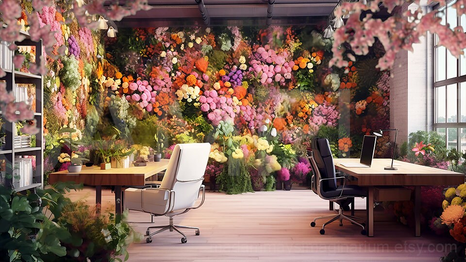 Floral Home Office ANIMATED BACKGROUND Study Room Backdrop for Zoom ...