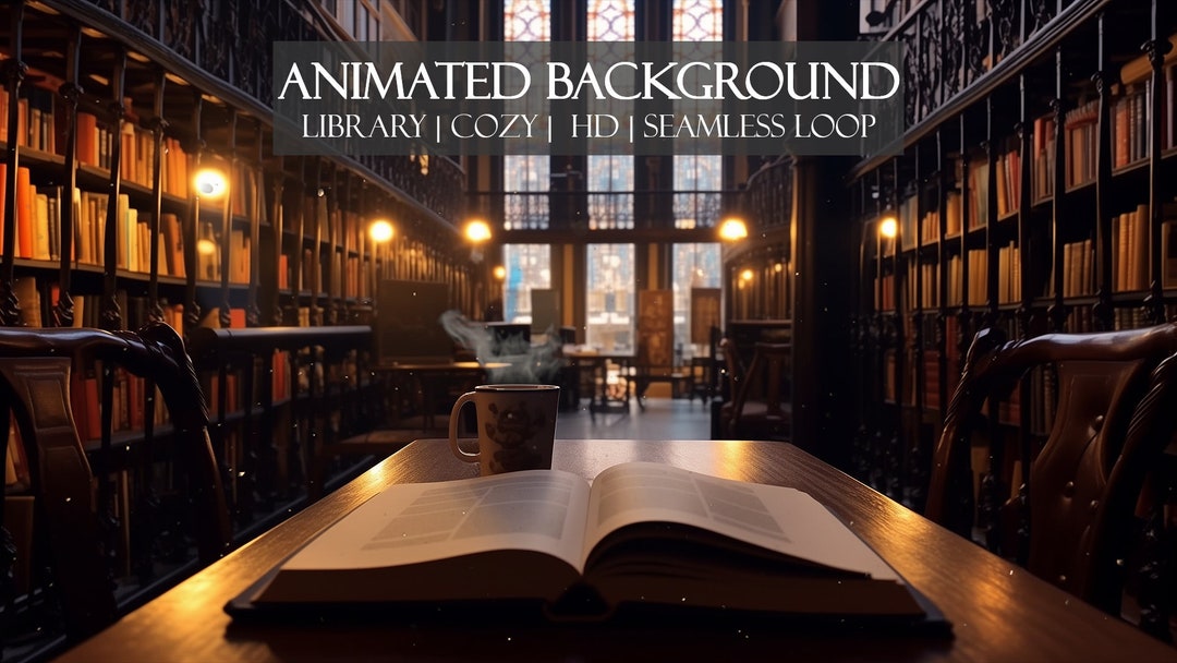 Library Book ANIMATED BACKGROUND | Cozy Study Backdrop for Zoom, Vtuber ...