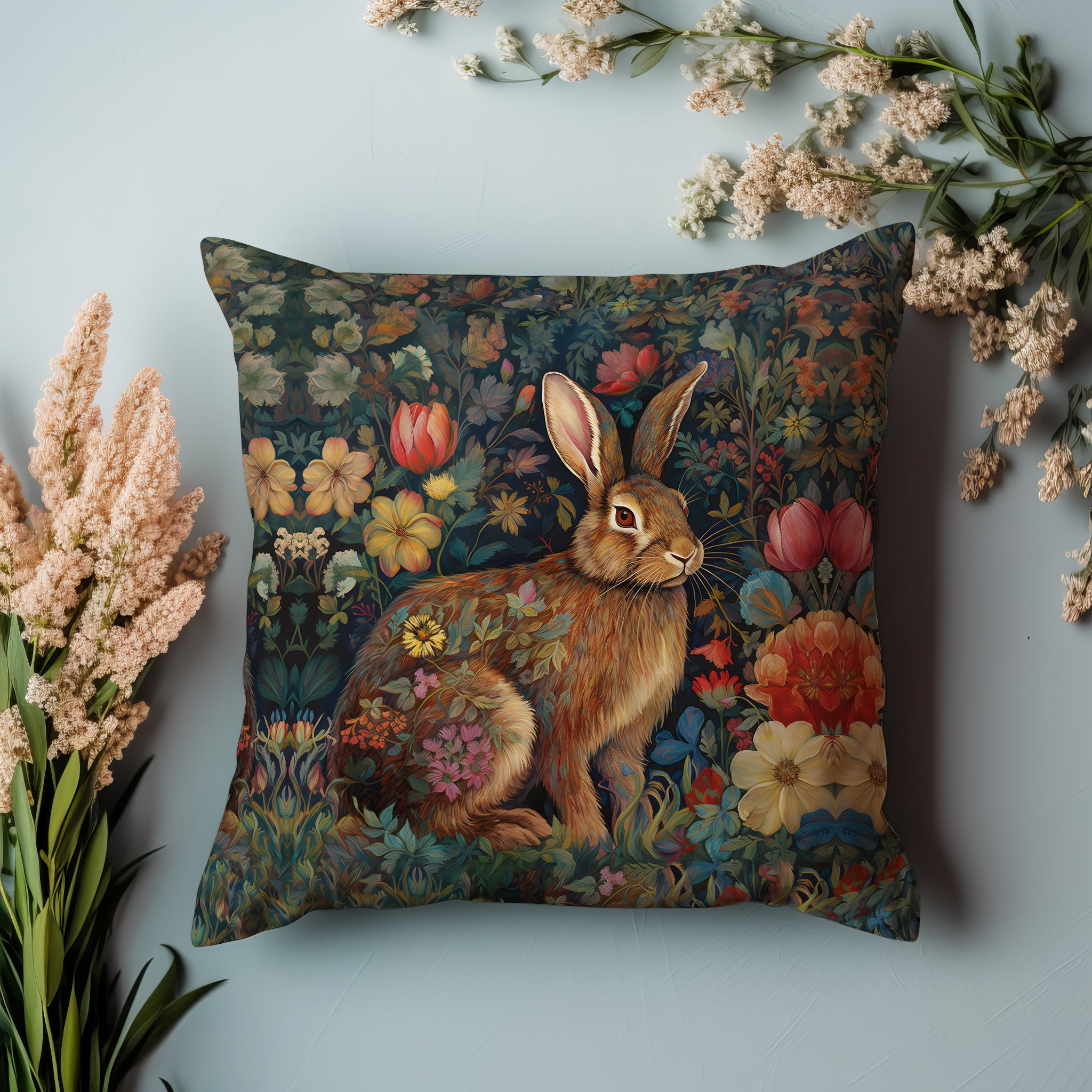 William Morris Pillow Cover Rabbit High Quality Print Floral Pillow ...