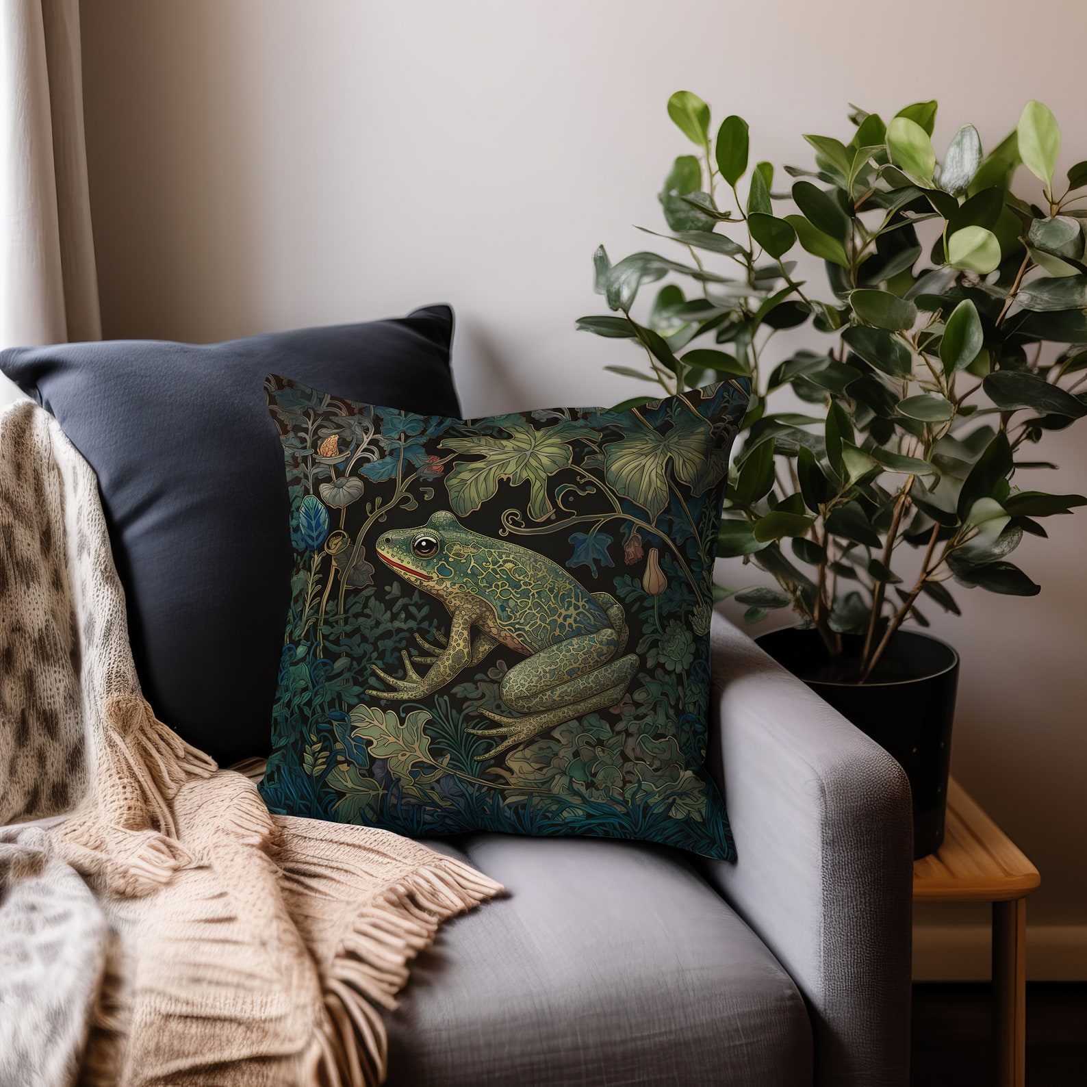 William Morris Pillow Frog in the Forest High End Pillow Forestcore ...