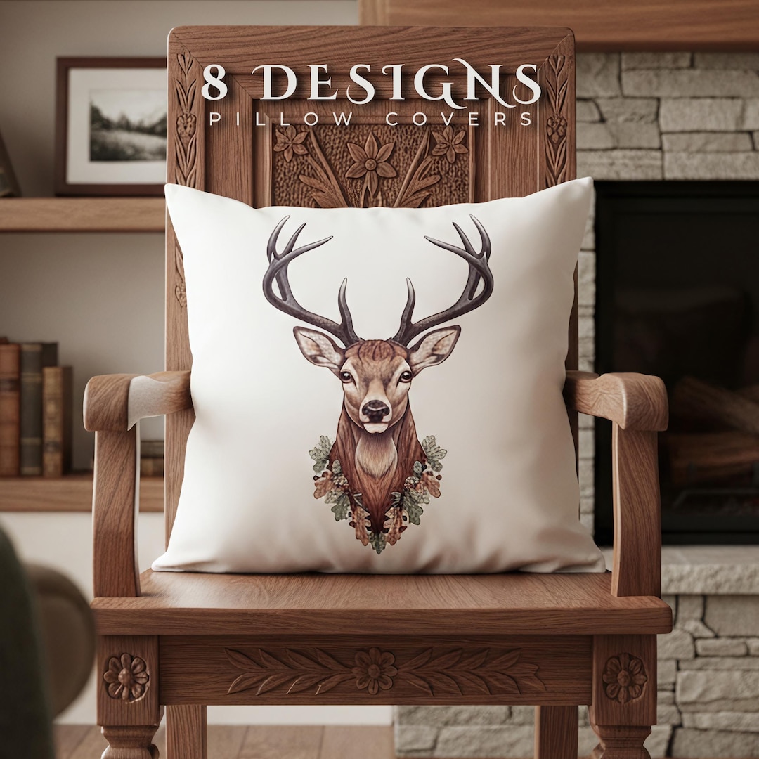 Deer Head Pillow Cover | Rustic Wildlife Design | High Quality Print ...