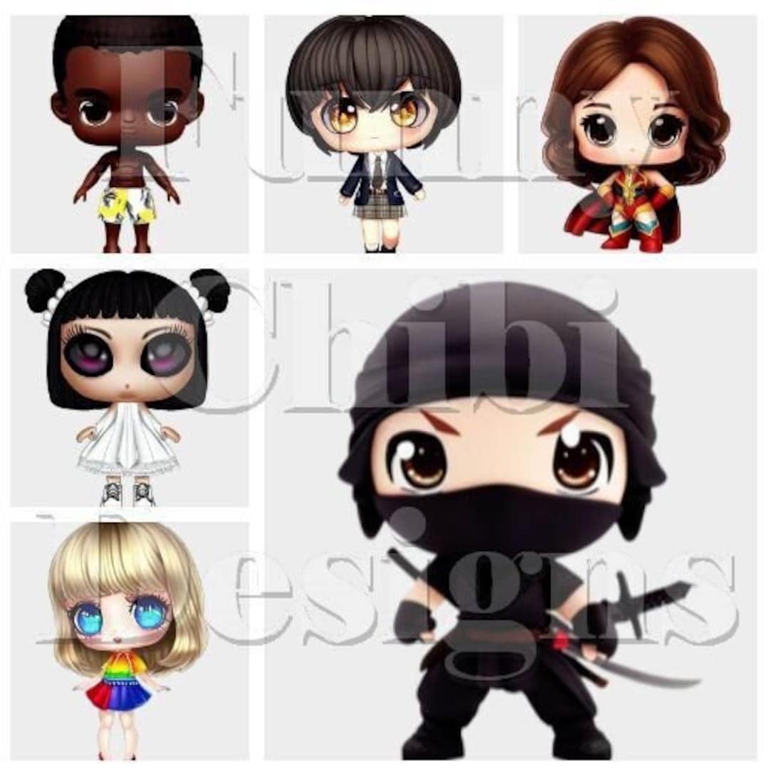 Digital Pack of 20 PNG Files of Cute and Fun Chibi Doll Designs of ...