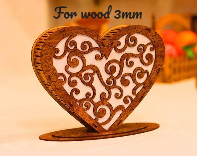 Wooden Heart Lamp CNC Interior Furniture Vector Graphics DXF for Laser ...