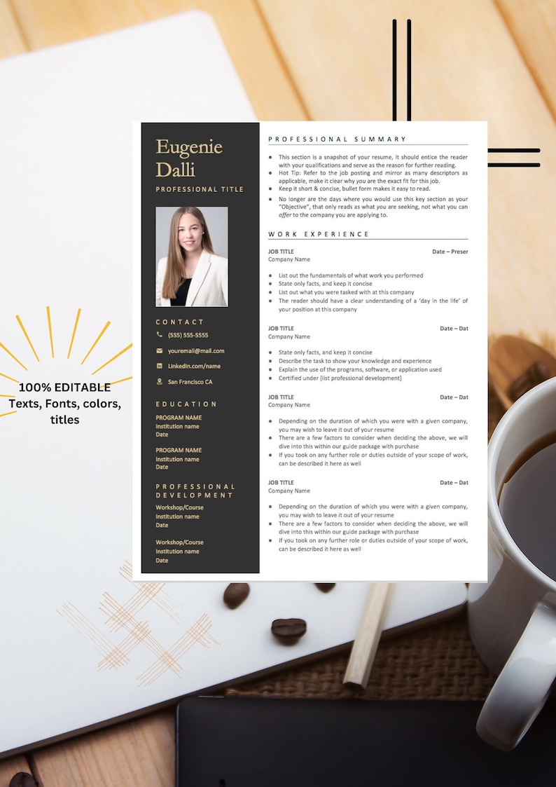 Modern Resume Template for Google Docs, Word, 1-2 Page Resume & Cover ...