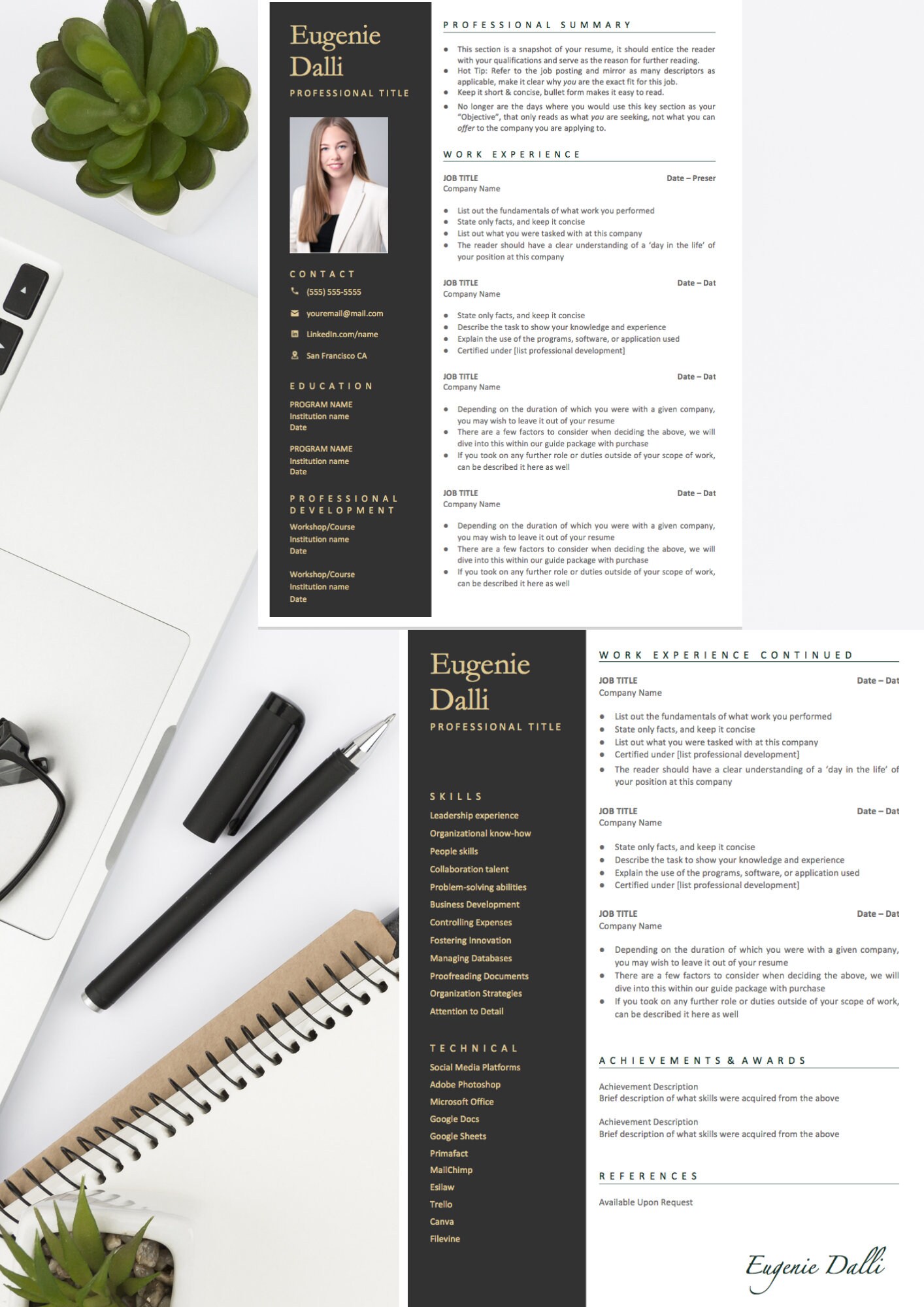 Modern Resume Template for Google Docs, Word, 1-2 Page Resume & Cover ...